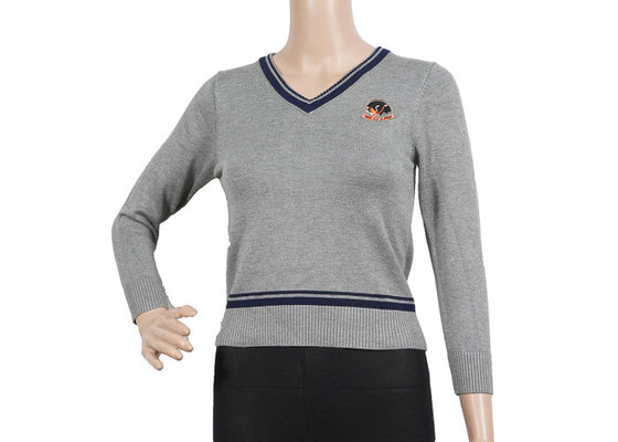 Le coton d'automne badine le long uniforme de tricots de douille d'école de décolleté en V gris unisexe de chandail