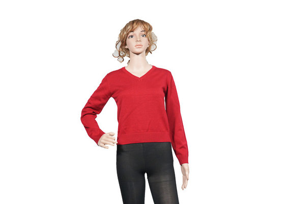 Conception acrylique d'OEM de chandail d'uniforme scolaire de fille de couleur rouge pour le ressort