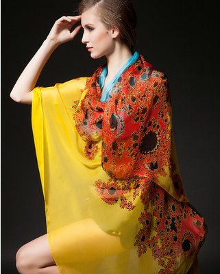 Yellow And Blue Oversized Digital Printing Silk Scarves Scarf Wrap Shawl