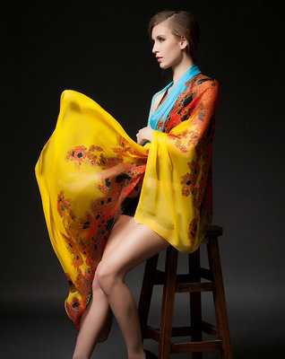 Yellow And Blue Oversized Digital Printing Silk Scarves Scarf Wrap Shawl