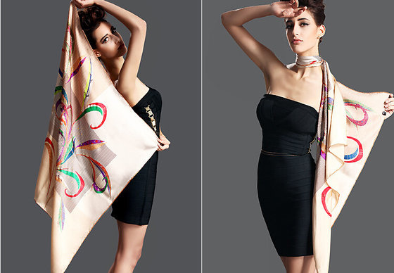 Hand Rolled Hand Painted / Screen Printing Scarves Silk Satin Scarf