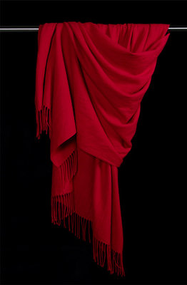 Red Solid Color Breathable Weave Pashmina Silk Shawl With Fringe