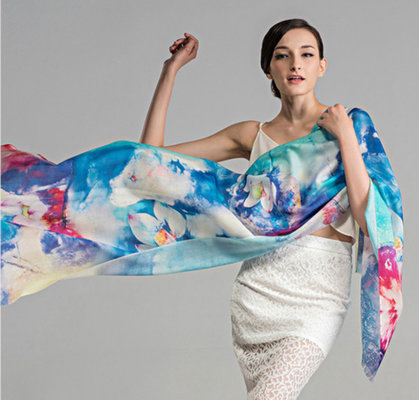Multi Coloured Custom Digital Printing Silk Scarves Silk Chiffon / Twill Scarf