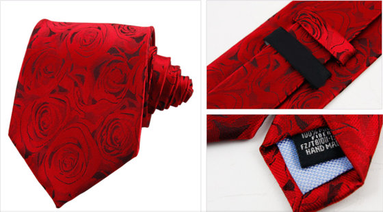 Wedding Red Latticed Mens Silk Ties , Woven Polyester Extra Long Mens Ties