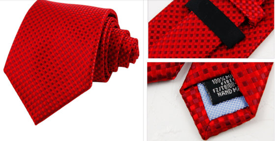 Wedding Red Latticed Mens Silk Ties , Woven Polyester Extra Long Mens Ties