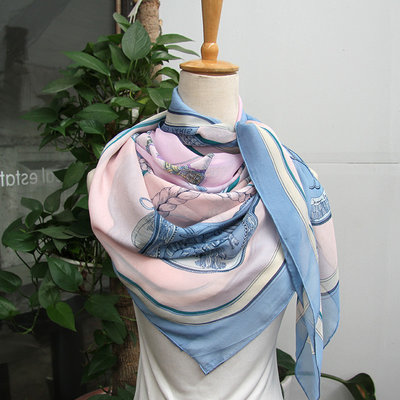 Multi Coloured 100% Silk Scarf Ladies Pashmina Shawls With Blue Border