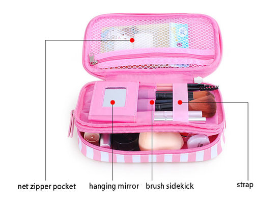 China Small portable PU cosmetic box Korean girl stripe cute makeup storage multi-functional toiletries bags supplier