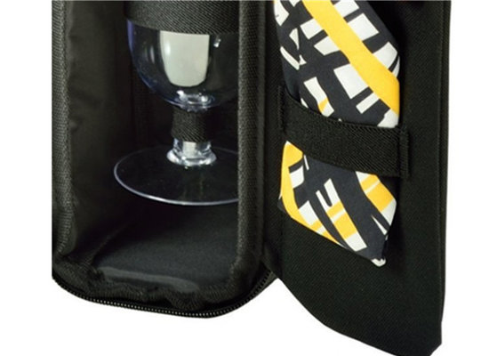Customized single wine picnic bag wine bottle and two glass bag with strap supplier