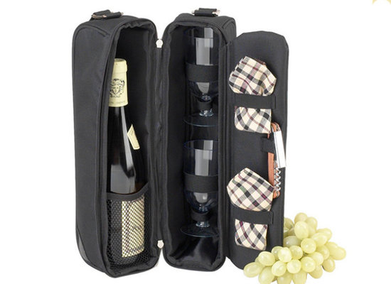 Customized single wine picnic bag wine bottle and two glass bag with strap supplier