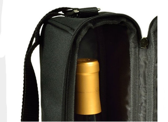 Customized single wine picnic bag wine bottle and two glass bag with strap supplier