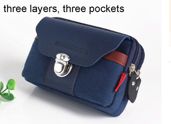 Male wear belt multi-function horizontal canvas Mobile phone bag supplier