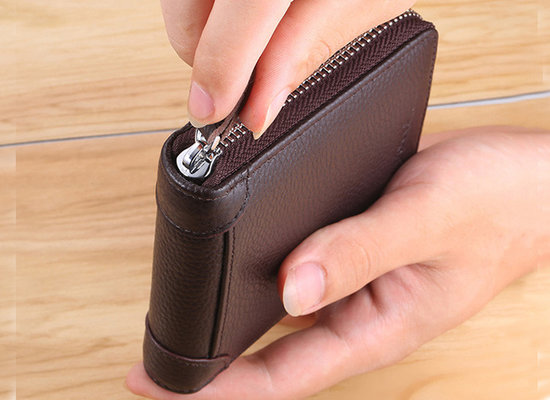 Shielding RFID anti-theft brush function chip card bag driving license leather zipper male short wallet supplier