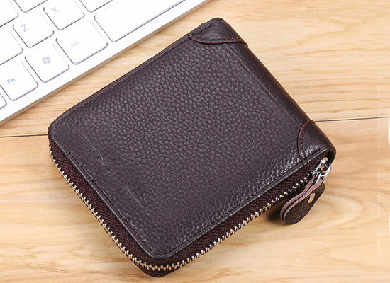 Shielding RFID anti-theft brush function chip card bag driving license leather zipper male short wallet supplier