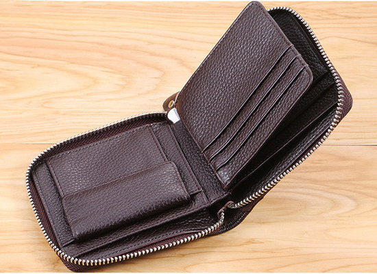 Shielding RFID anti-theft brush function chip card bag driving license leather zipper male short wallet supplier
