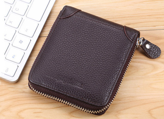 Shielding RFID anti-theft brush function chip card bag driving license leather zipper male short wallet supplier
