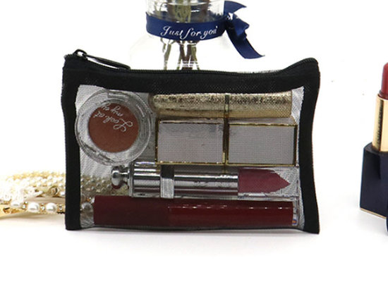 Simple small portable different capacity mesh and lace material pouch cosmetic makeup bag supplier