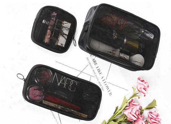 Lady portable mesh large capacity multi-functional South Korea travel three sets toiletry bag supplier