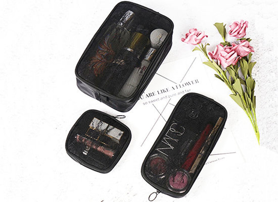 Lady portable mesh large capacity multi-functional South Korea travel three sets toiletry bag supplier