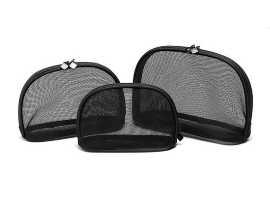 Portable small cosmetic bag girl web celebrity black double layer mesh transparent large capacity travel storage  bags supplier