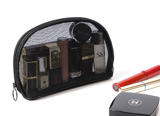 Portable small cosmetic bag girl web celebrity black double layer mesh transparent large capacity travel storage  bags supplier
