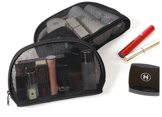 Portable small cosmetic bag girl web celebrity black double layer mesh transparent large capacity travel storage  bags supplier