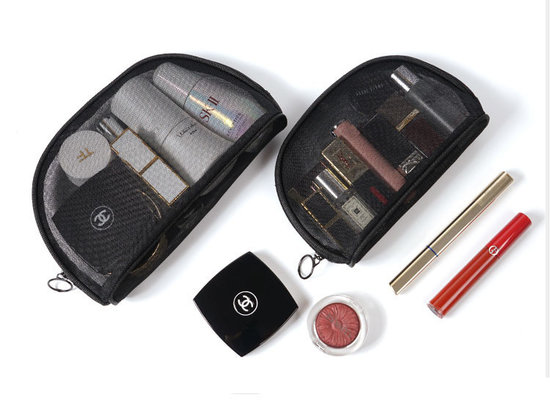 Portable small cosmetic bag girl web celebrity black double layer mesh transparent large capacity travel storage  bags supplier