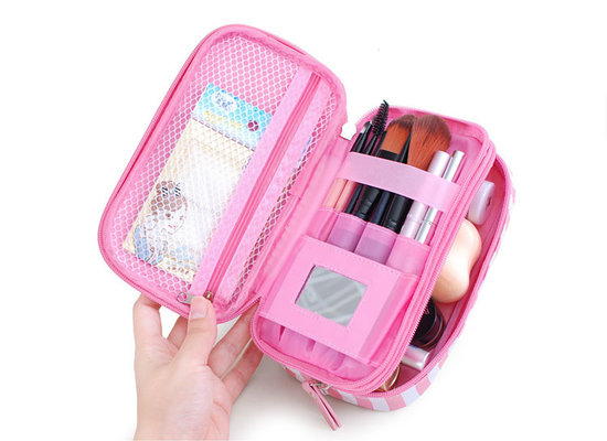 Small portable PU cosmetic box Korean girl stripe cute makeup storage multi-functional toiletries bags supplier