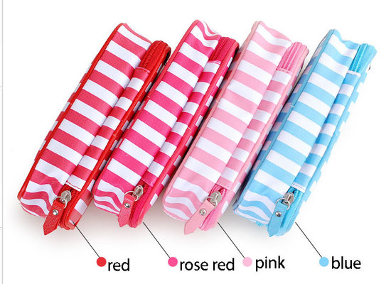 Small portable PU cosmetic box Korean girl stripe cute makeup storage multi-functional toiletries bags supplier