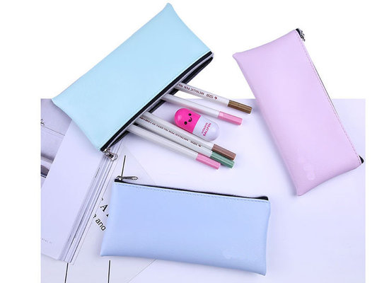 Plain color student pen bag female simple large capacity PU handbag makeup bag supplier