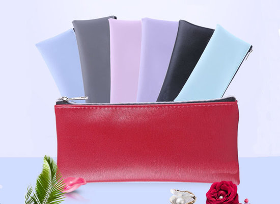 Plain color student pen bag female simple large capacity PU handbag makeup bag supplier