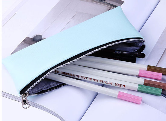Plain color student pen bag female simple large capacity PU handbag makeup bag supplier