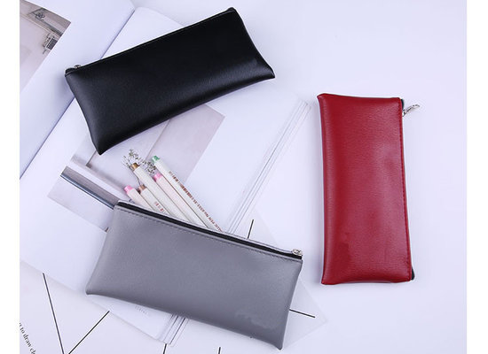 Plain color student pen bag female simple large capacity PU handbag makeup bag supplier