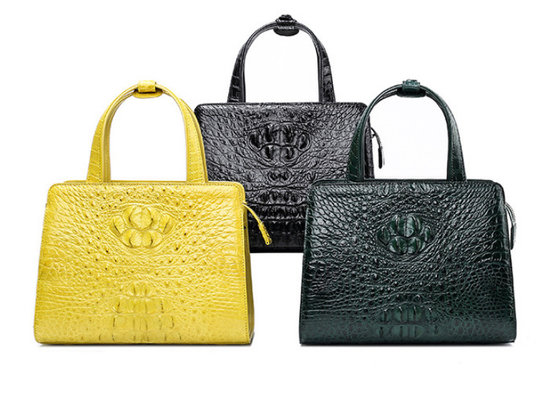 New zipper large capacity women's crocodile leather handbag for lady supplier