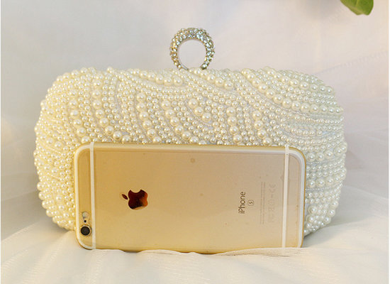 Bride's rhinestone pearl handbag new dinner evening bag socialite's hand sewed beaded gown small wedding bags supplier