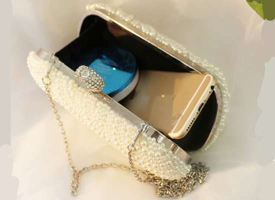 Bride's rhinestone pearl handbag new dinner evening bag socialite's hand sewed beaded gown small wedding bags supplier
