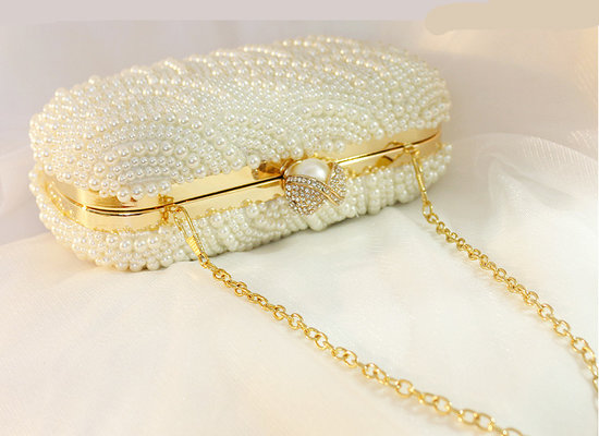 Bride's rhinestone pearl handbag new dinner evening bag socialite's hand sewed beaded gown small wedding bags supplier