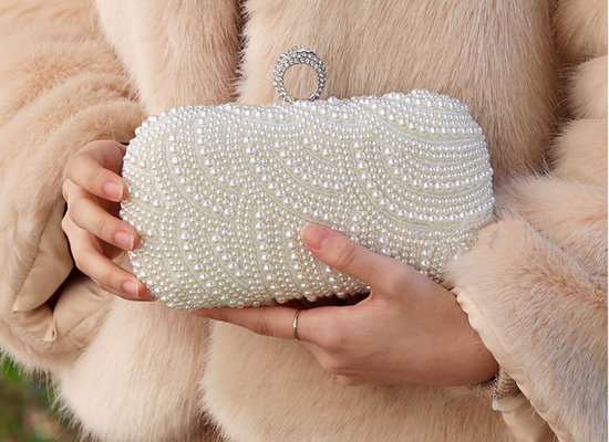 Bride's rhinestone pearl handbag new dinner evening bag socialite's hand sewed beaded gown small wedding bags supplier