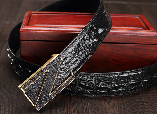 Custom logo fashion casual belt alloy automatic buckle crocodile men's belts supplier