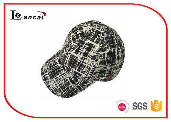 Black / White Canvas Flat Peak Baseball Caps Hats With Metal Buckle