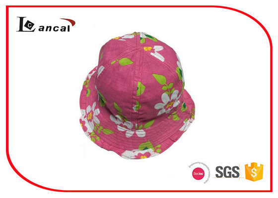 Floristic Print Red Girls Bucket Hats 52cm With Pink Cotton Fabric