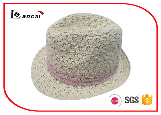 Pink Crochet Ribbon Waterproof Trilby Hat Felt Fedora Hats For Women
