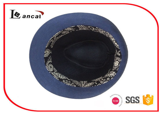 Navy Canvasladies Summer Trilby Hats , Custom Logo Trilby Style Hat