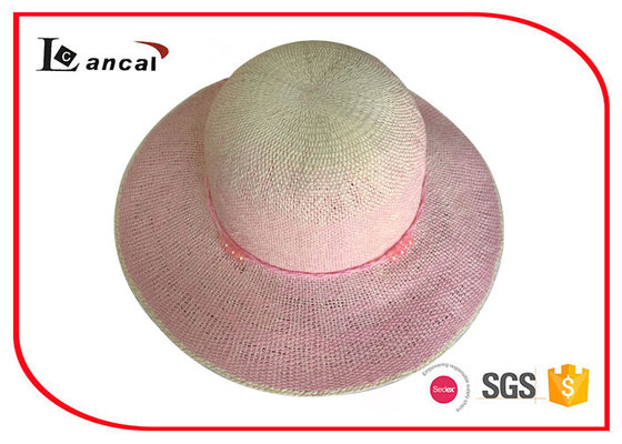 Dip Dye Wide Brimmed Straw Hat , 100% Paper Straw Floppy Hat For Ladies