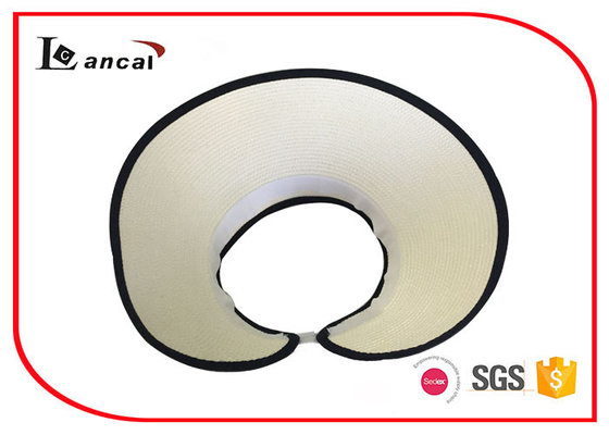 Womens Paper White Straw Wide Brim Sun Visor Hat Black Bound Edge