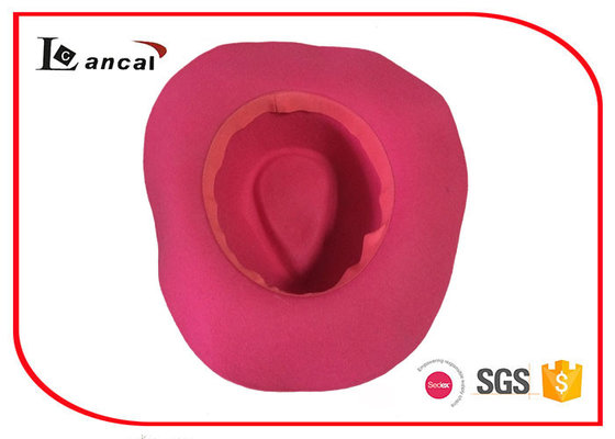 Rose Red Wool Felt Top Hat Black Thin Ribbed Band Felt Fedora Hats For Women