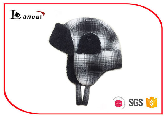 Plaid Kids Winter Trapper Hats Polar Ear Flap Fleece Lined Trapper Cap
