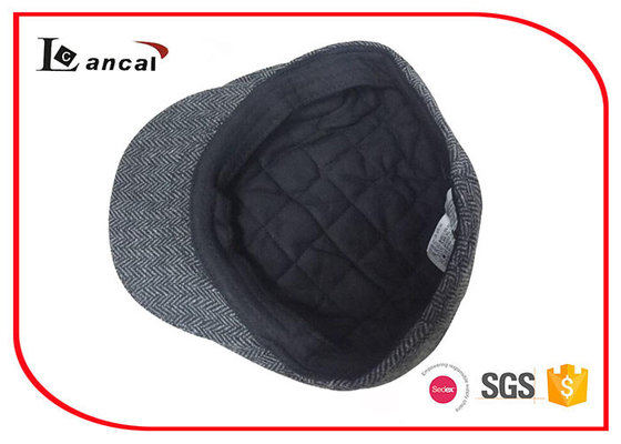 Herringbone Wool Summer Flat Cap With Black Cotton Quilting Ling For Mens