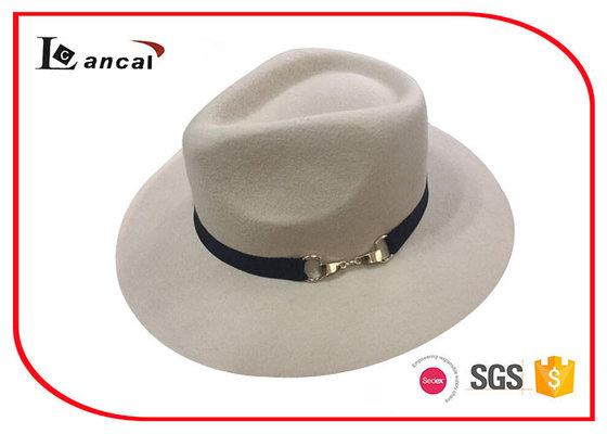 Cream Wool Felt Cowboy Hats With Black Grosgrain Band Metal Decoration