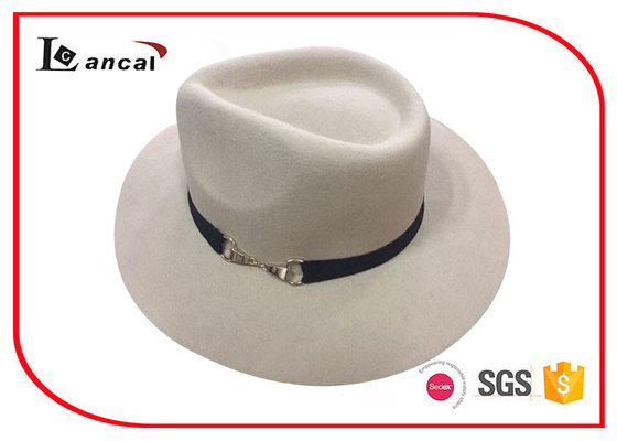 Cream Wool Felt Cowboy Hats With Black Grosgrain Band Metal Decoration