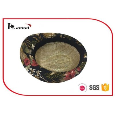 Fashion natural Wide Brimmed Straw Hat , mens floral aop trim seagrass straw hat